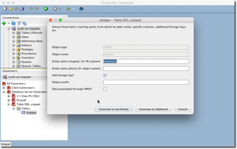 How to Integrate Your PL/SQL Generators in SQL Developer - Philipp Salvisberg's Blog